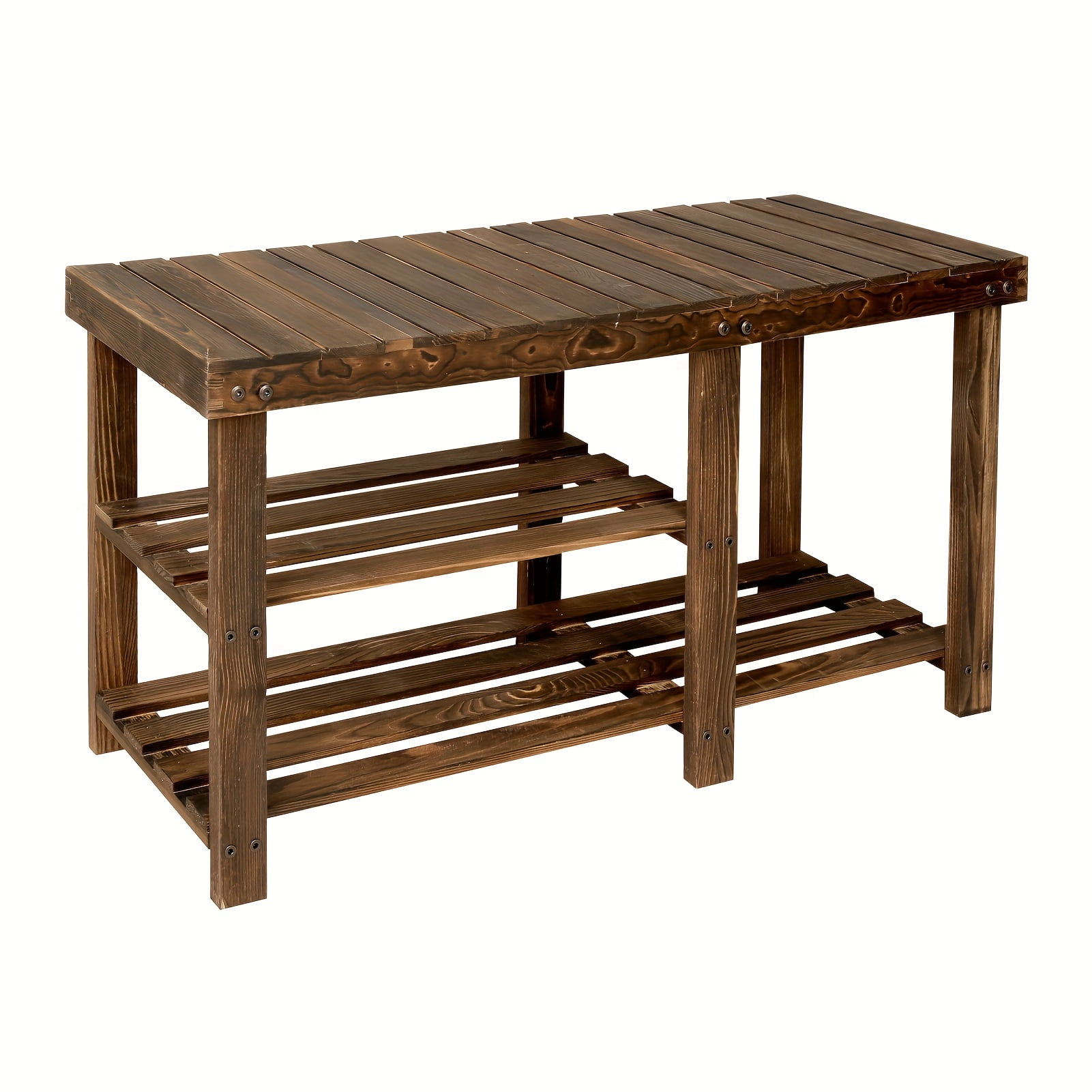 Classic Wooden 3-Tier Shoe Bench, Heavy Duty Hardwood Storage Organizer ...