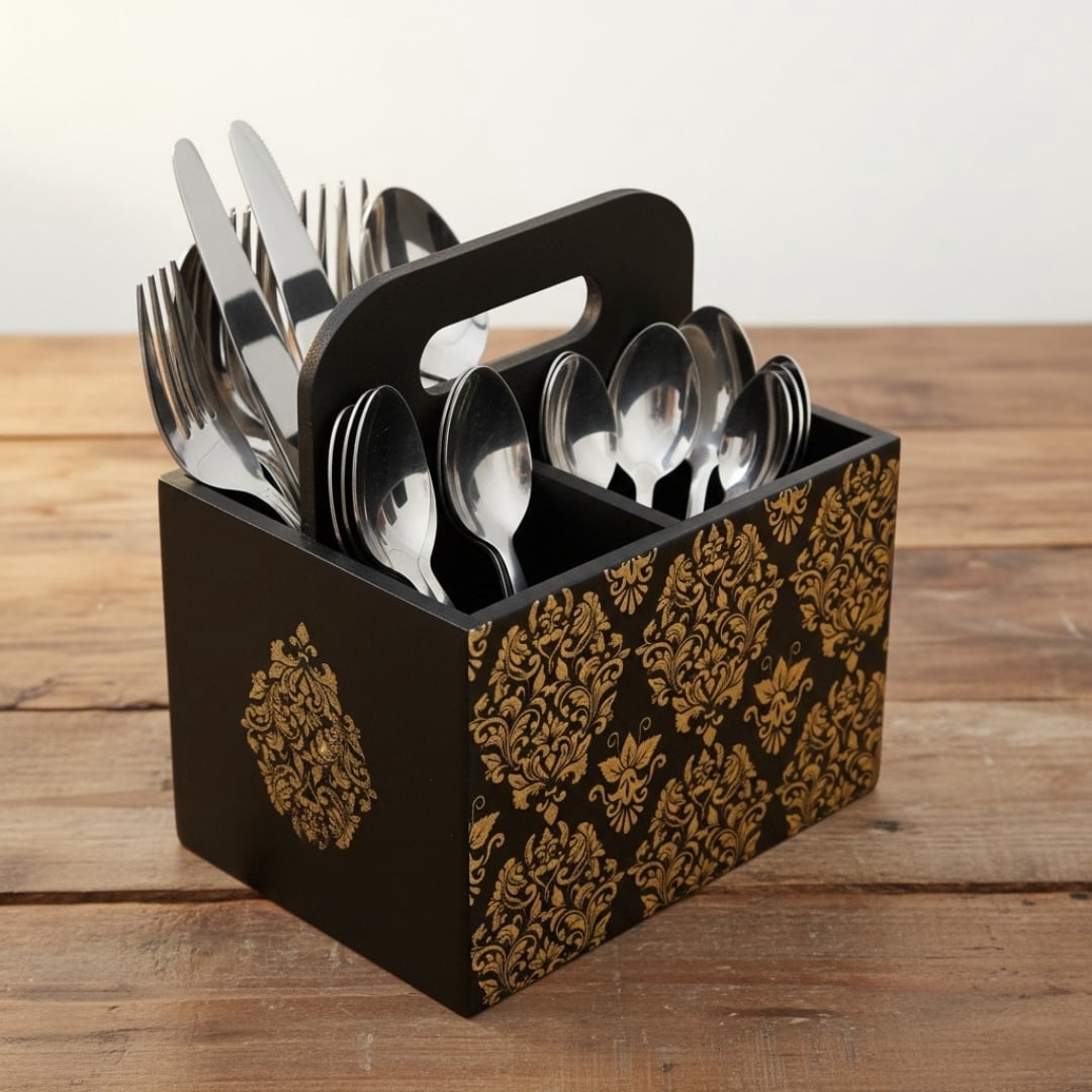 Classic Wooden Cutlery Stand – Multi-Compartment Kitchen Storage ...
