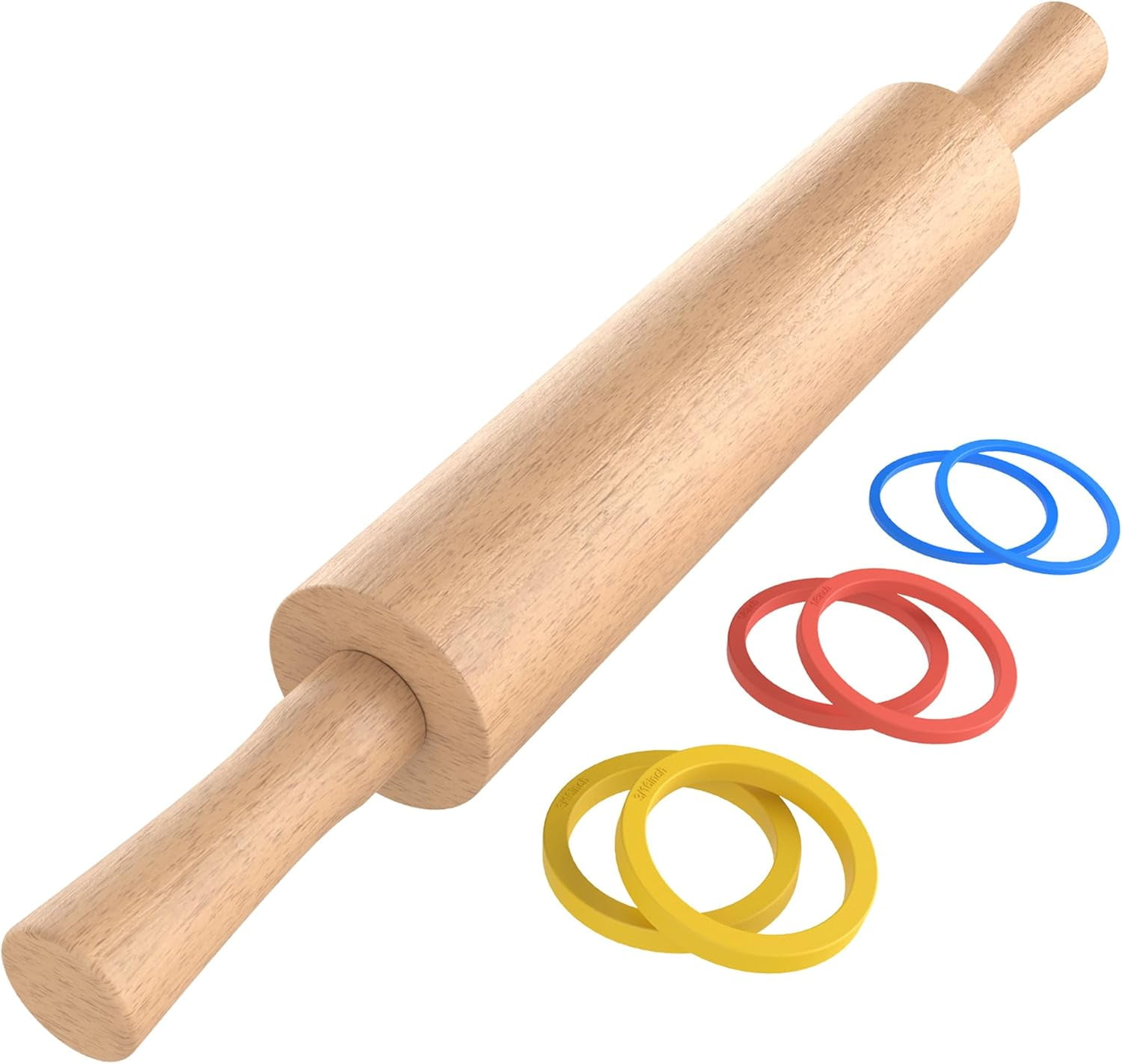 Classic Wooden Rolling Pin with Handle for Fondant, Pizza, Pies ...