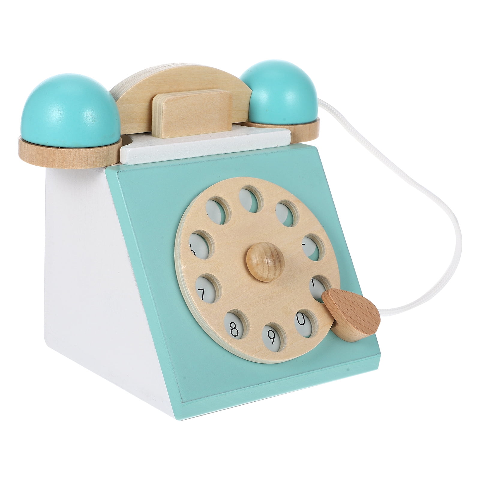 Classic Wooden Telephone Traditional Pretend Rotary Number Dial ...