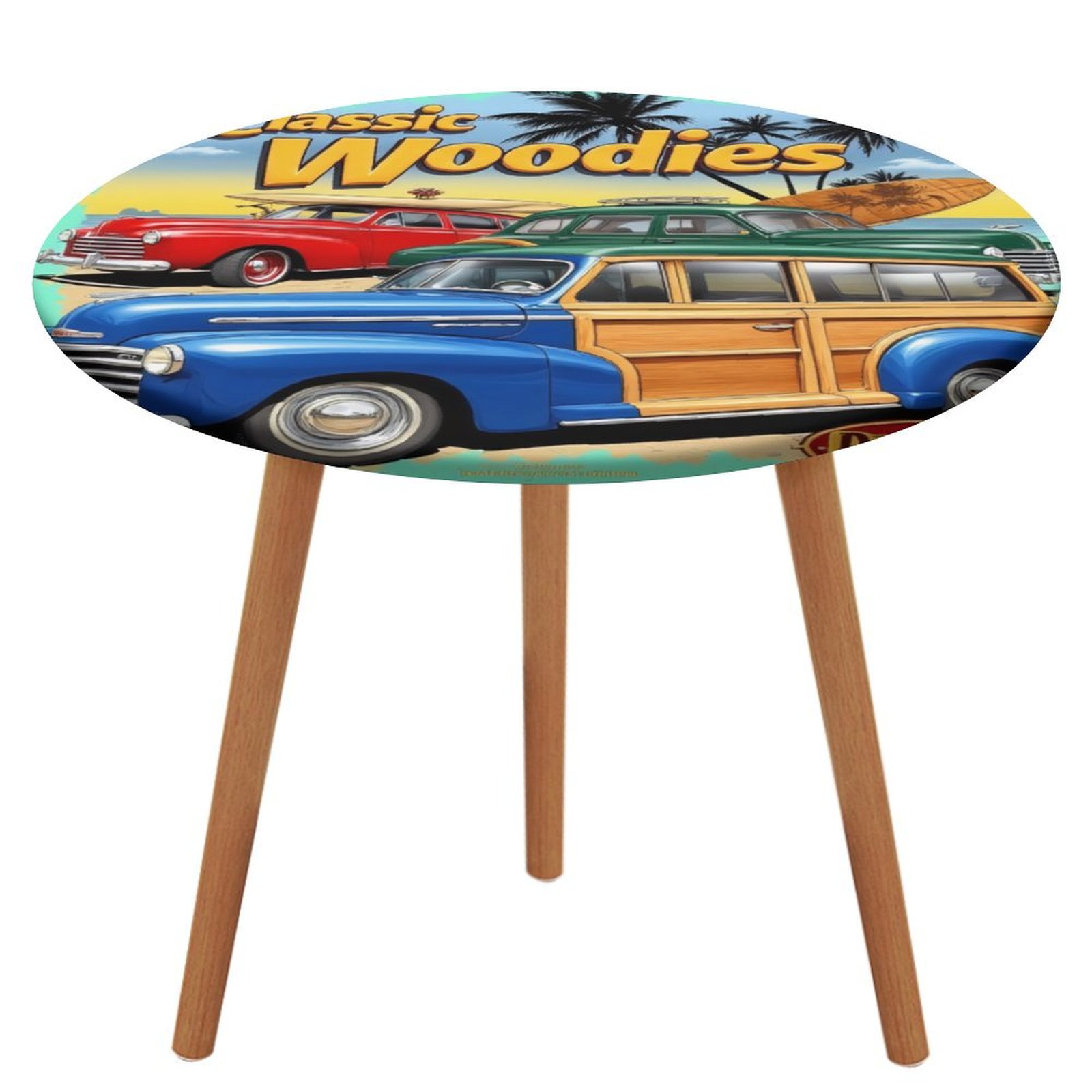 Classic Woodies Beach Scene Pattern Round Tablecloth Waterproof Elastic ...