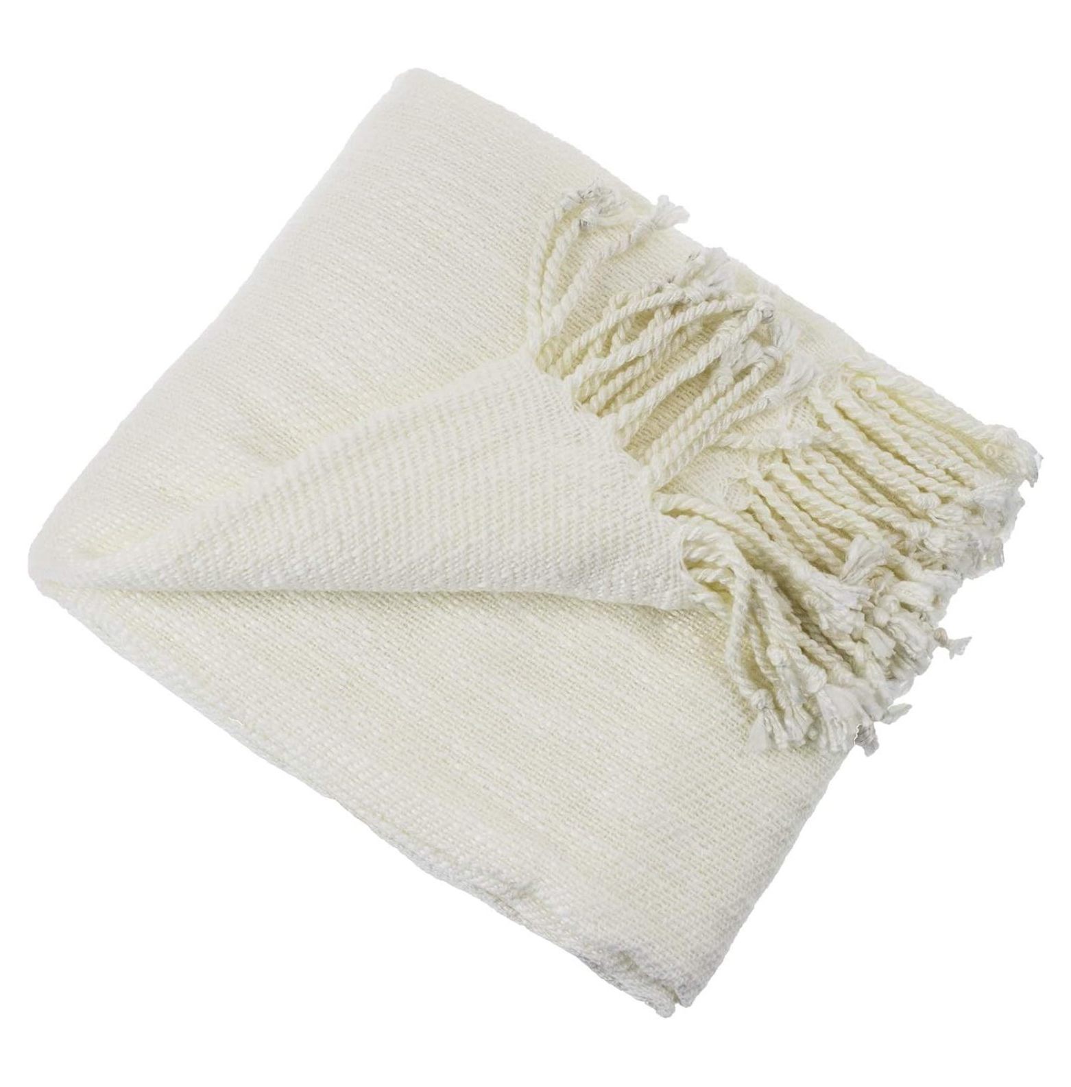 Classic Woven Solid Lightweight Throw Blanket with Fringe Design 50" W ...