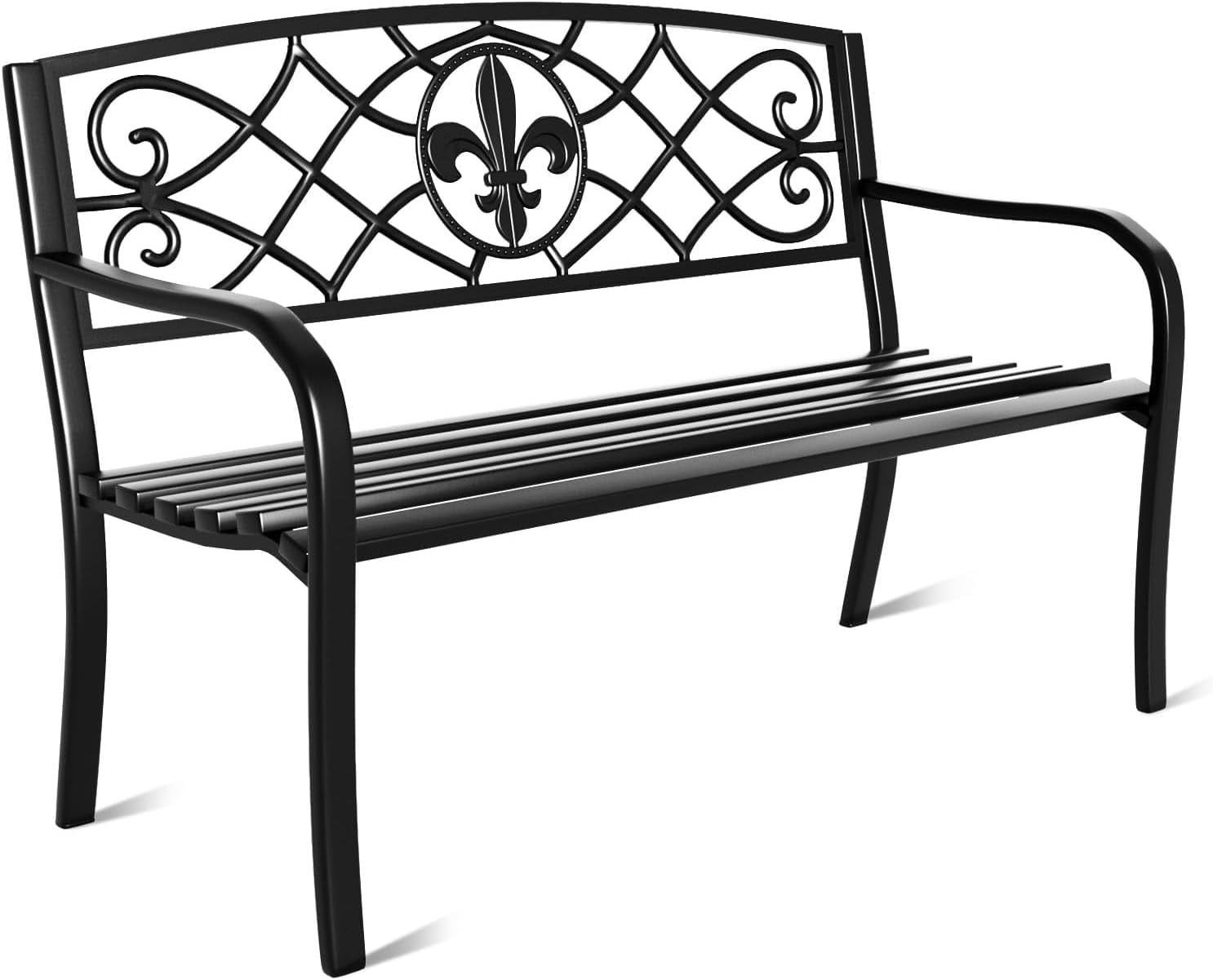 classic wrought iron outdoor bench, metal weatherproof garden bench ...
