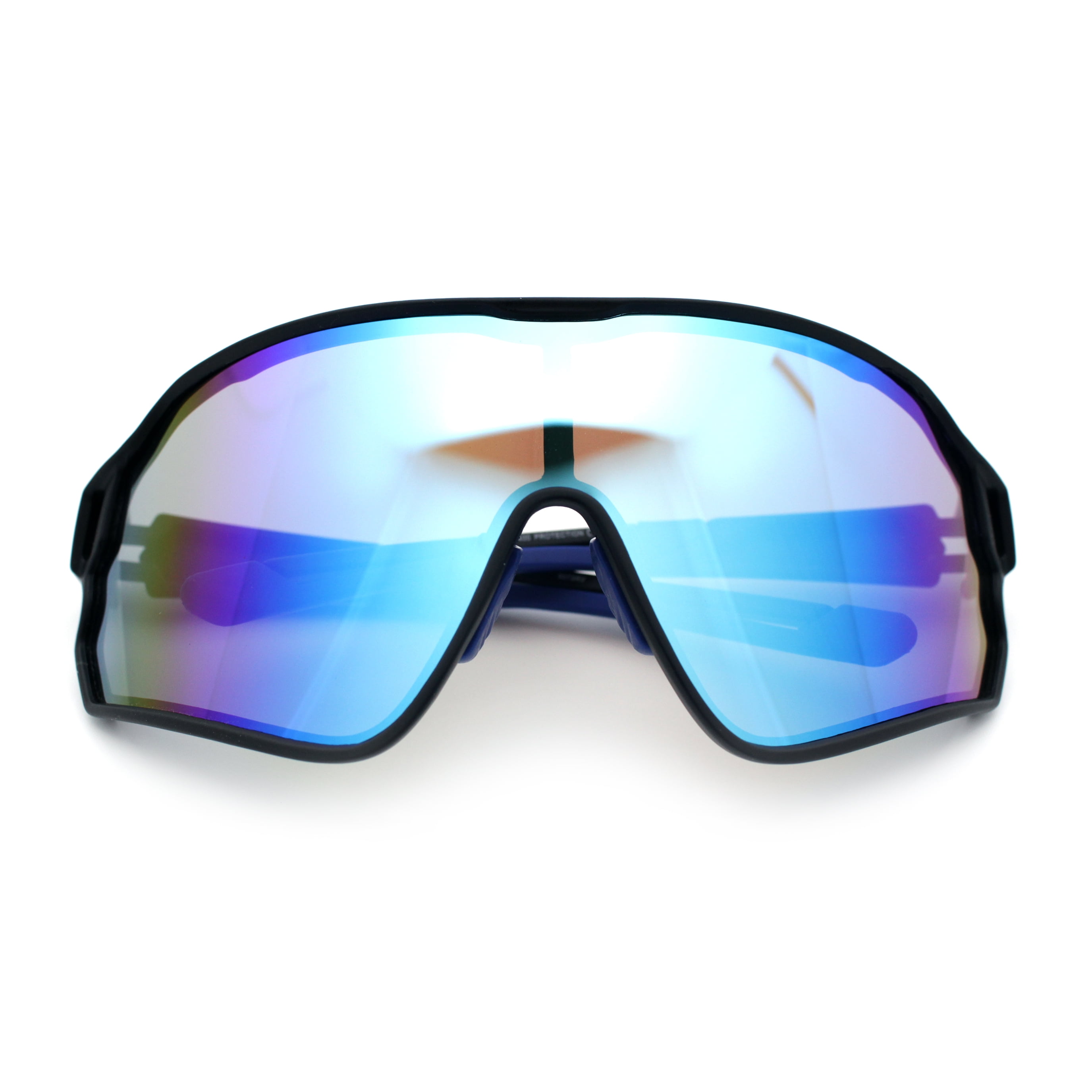 Classic Y2K Oversized Sport Shield Plastic Colored Mirror Mens Wrap Sunglasses Black Blue - Blue ...