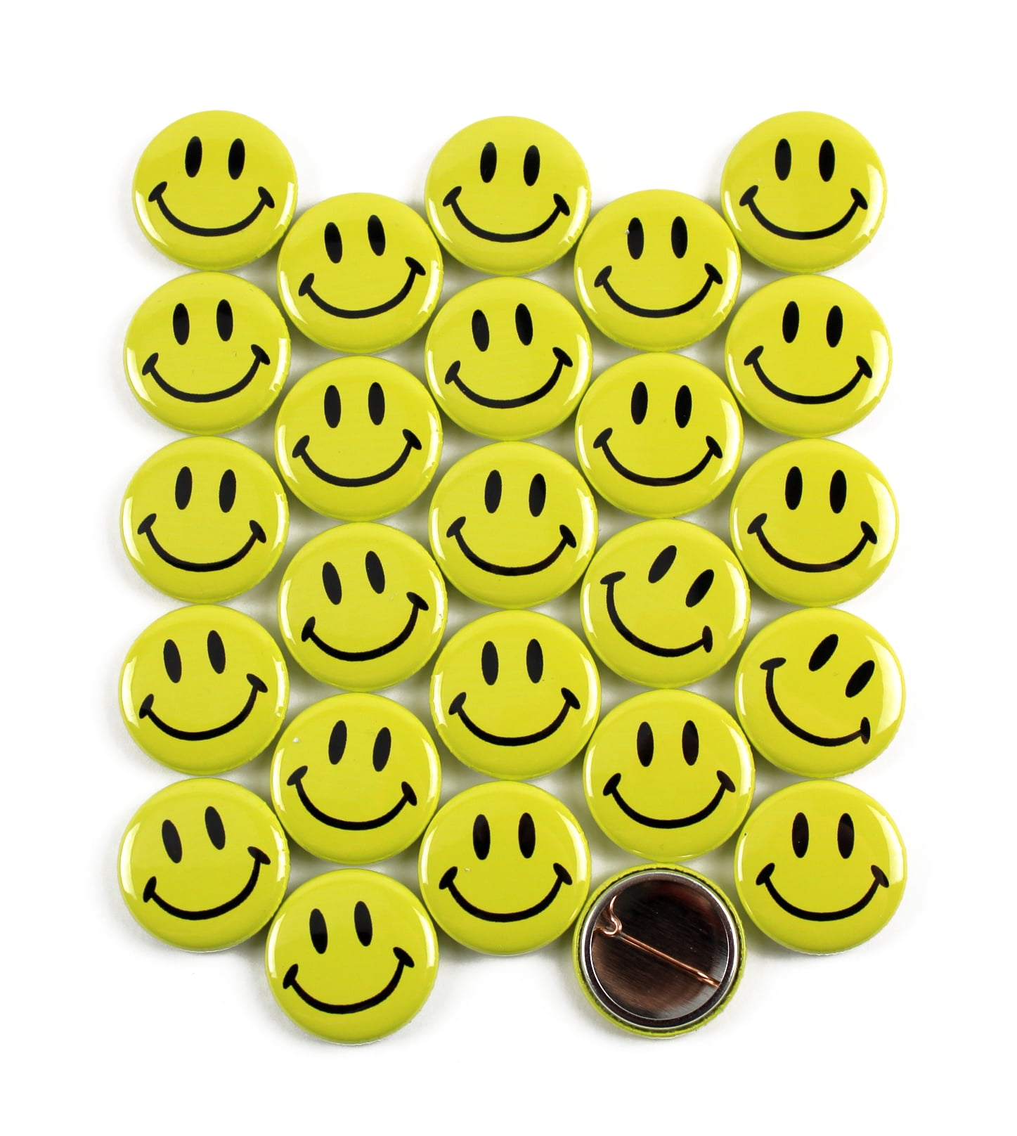 Classic Yellow Smiley Face Pinback Button Badges - 1 Inch - 25 Pack ...