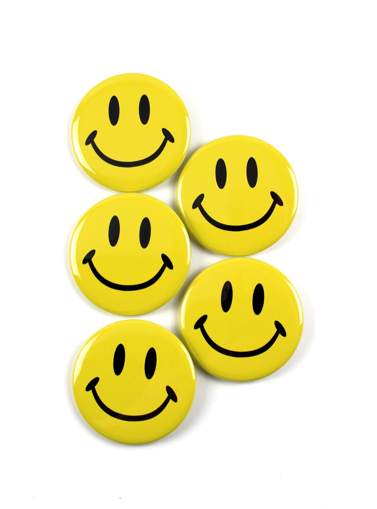 Classic Yellow Smiley Face Pinback Button Badges - 2.25 Inch Round - 5 ...