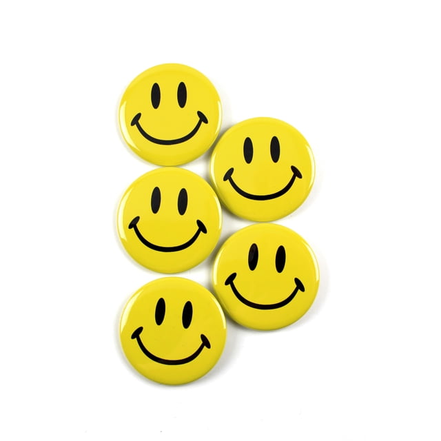 Classic Yellow Smiley Face Pinback Button Badges - 2.25 Inch Round - 5 ...
