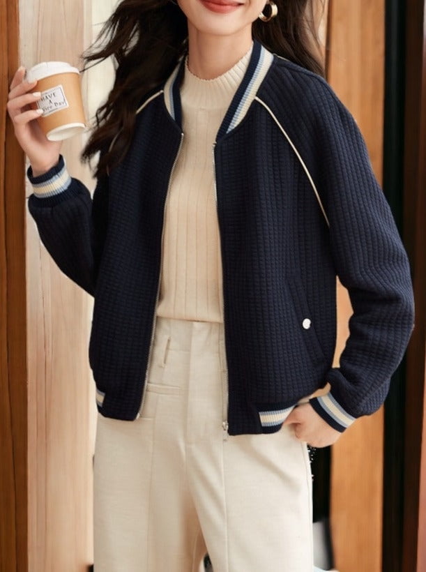 Classic Zipper Splice Varsity Jacket with Regular Sleeves, Black ...