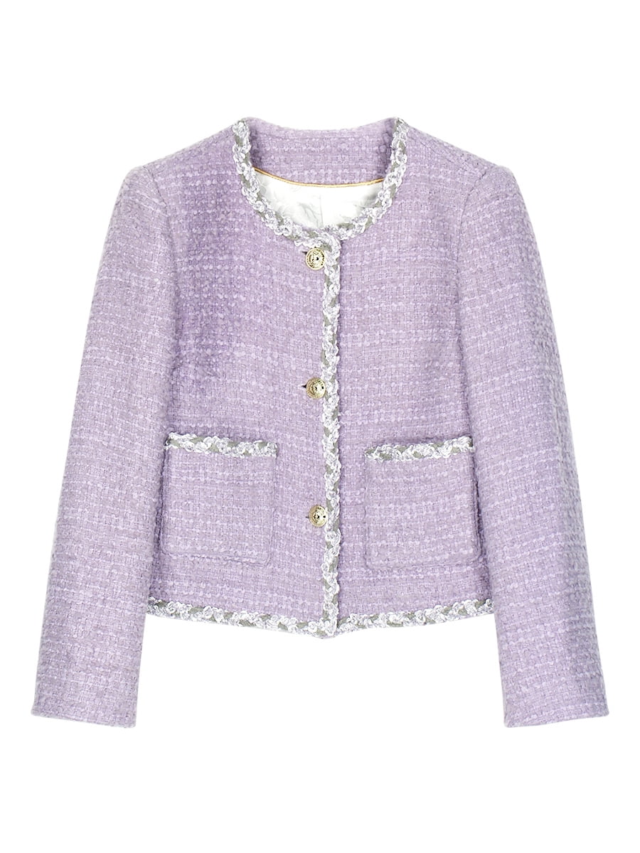 Classic and Simple Tweed Lavender Long-Sleeved Woven-Tape Small ...