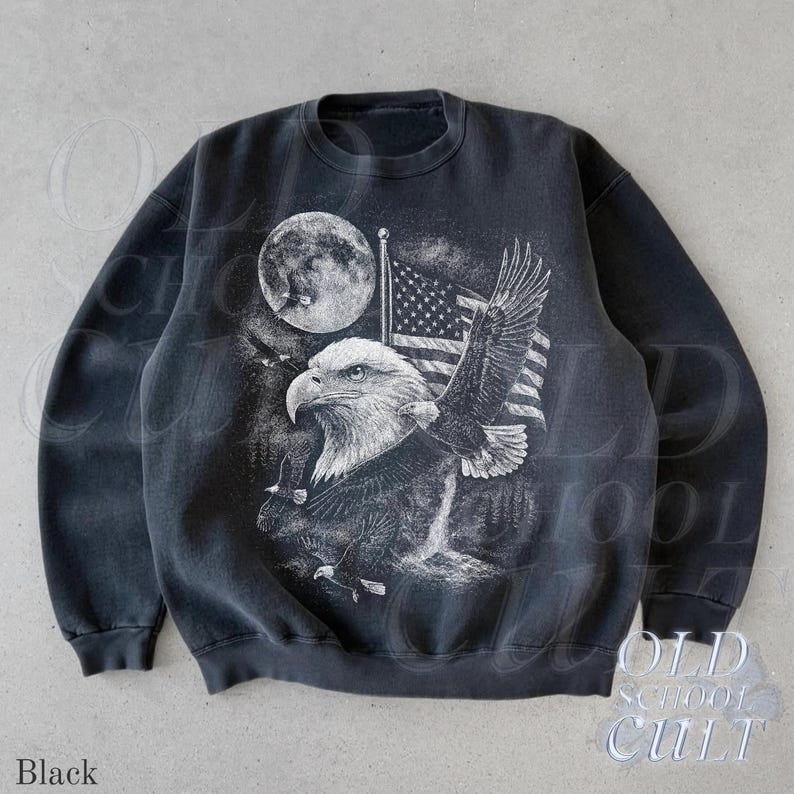 Classic crewneck sweatshirt featuring a bald eagle, American flag, and ...