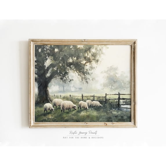 Classic-style sheep poster print: Country farm landscape 8x12 UNFRAMED ...