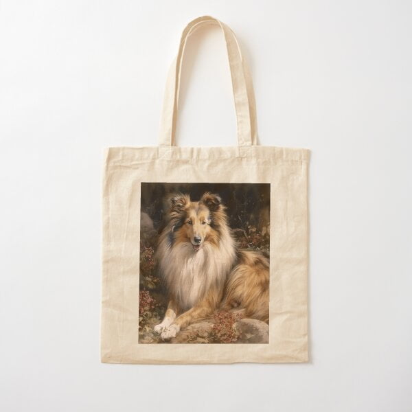 Classic Vintage Sheltie Dog Oil Painting Cotton Tote Bag Canvas Tote ...