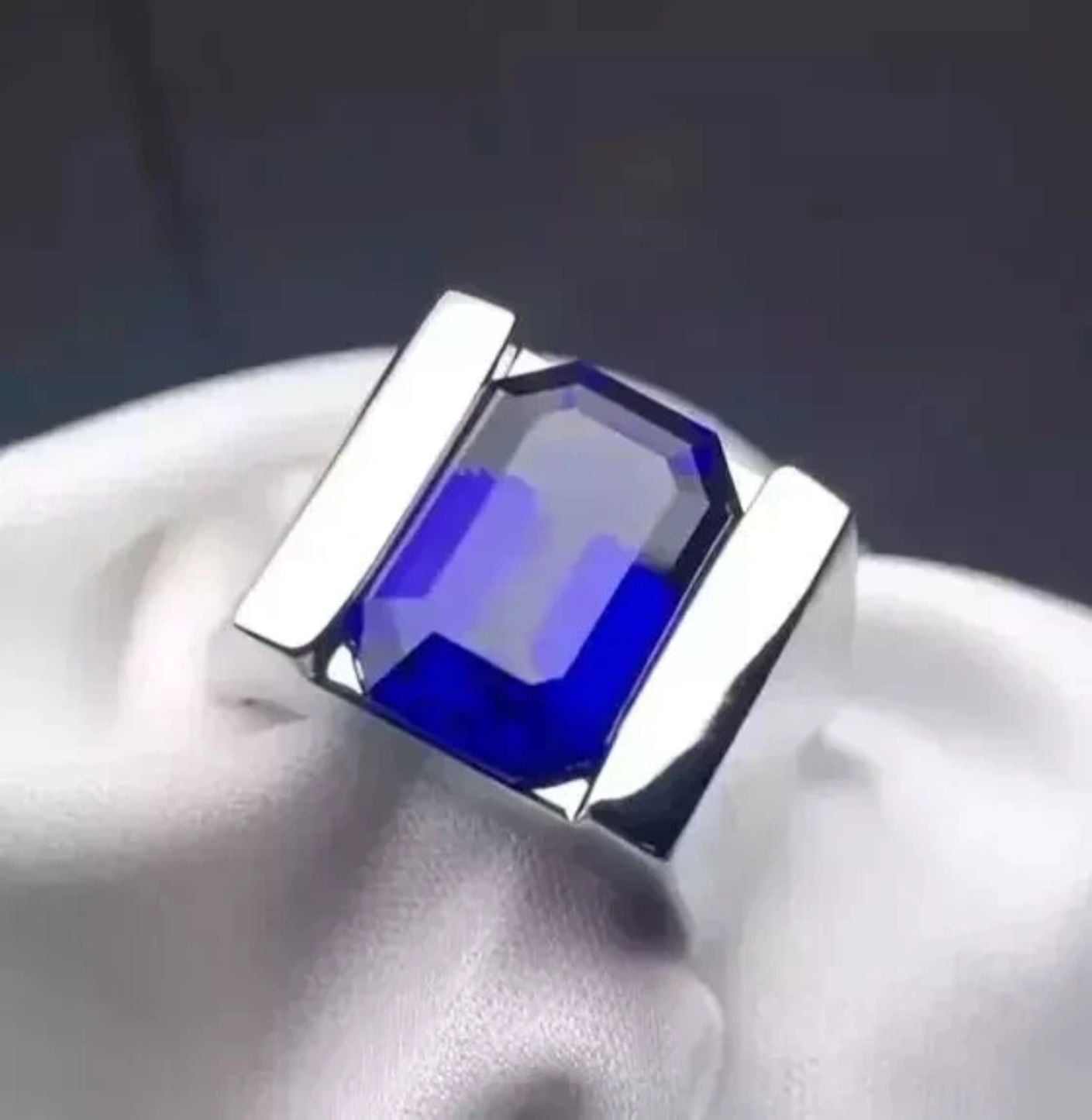 ClassicGems 4.50 CT Emerald Cut Lab Created Blue Sapphire 14K White ...