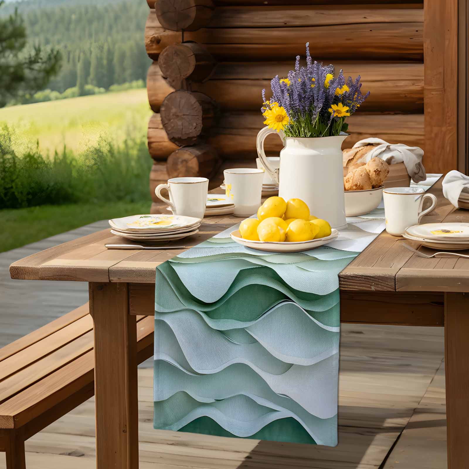 Classical Abstract Waves Texture Table Runner 13x90in Non-Slip Cotton ...