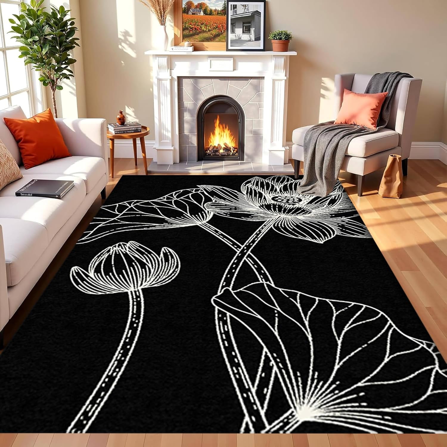 Classical Aesthetic Floral Area Rug, Elegance Luxurious Lotus Flower ...