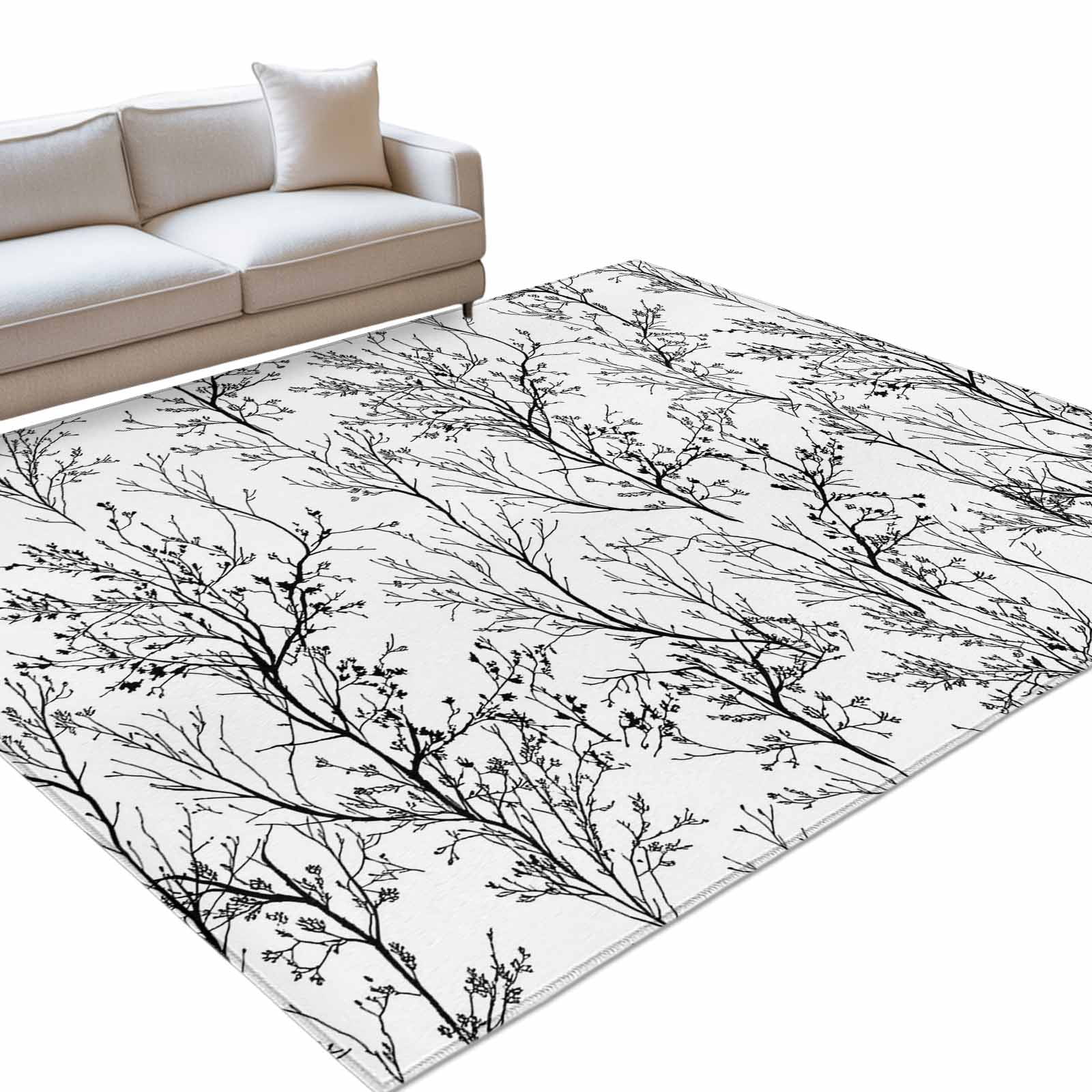 Classical Black White Area Rugs 3x5ft Tree Branch Botanical Abstract ...