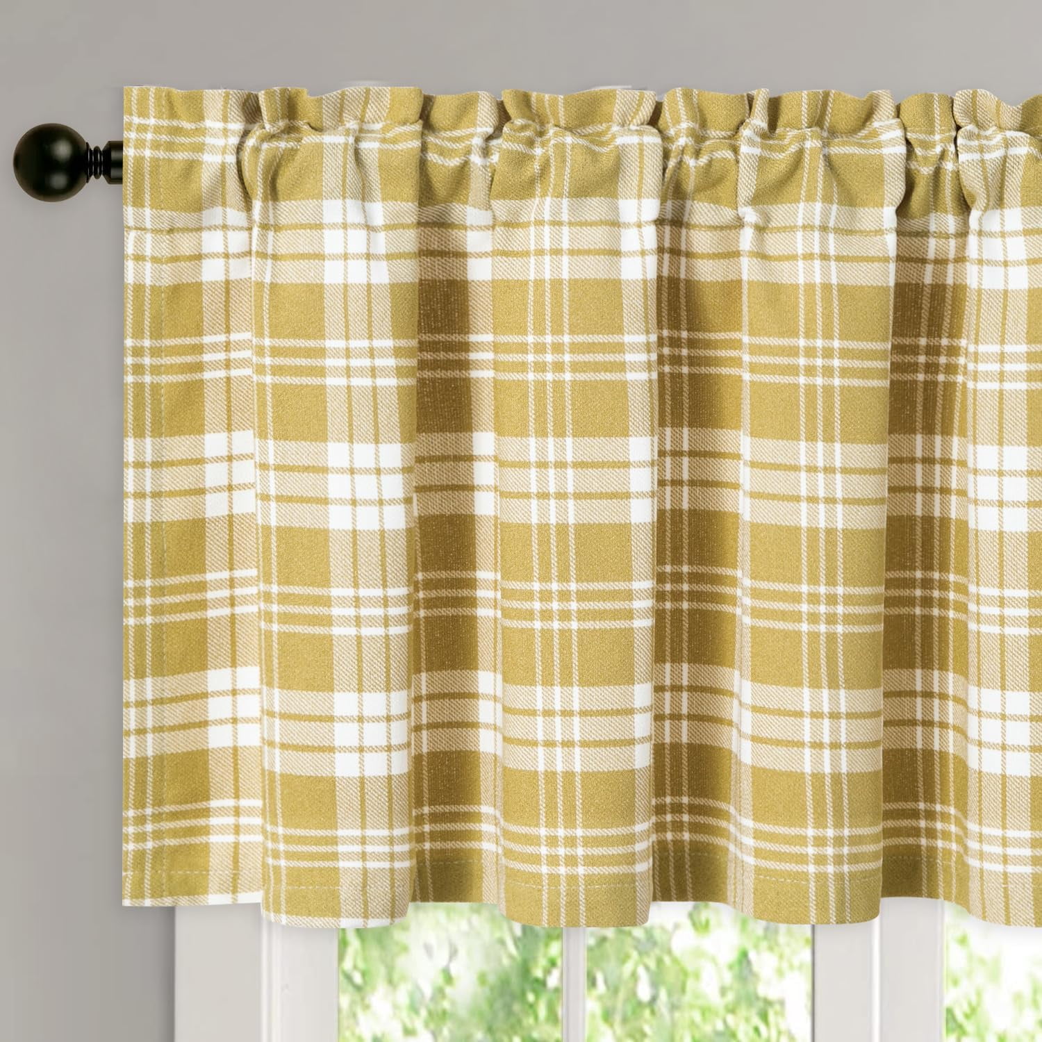 Classical Buffalo Check Valances, Yellow Plaids Jacquard Linen Textured ...