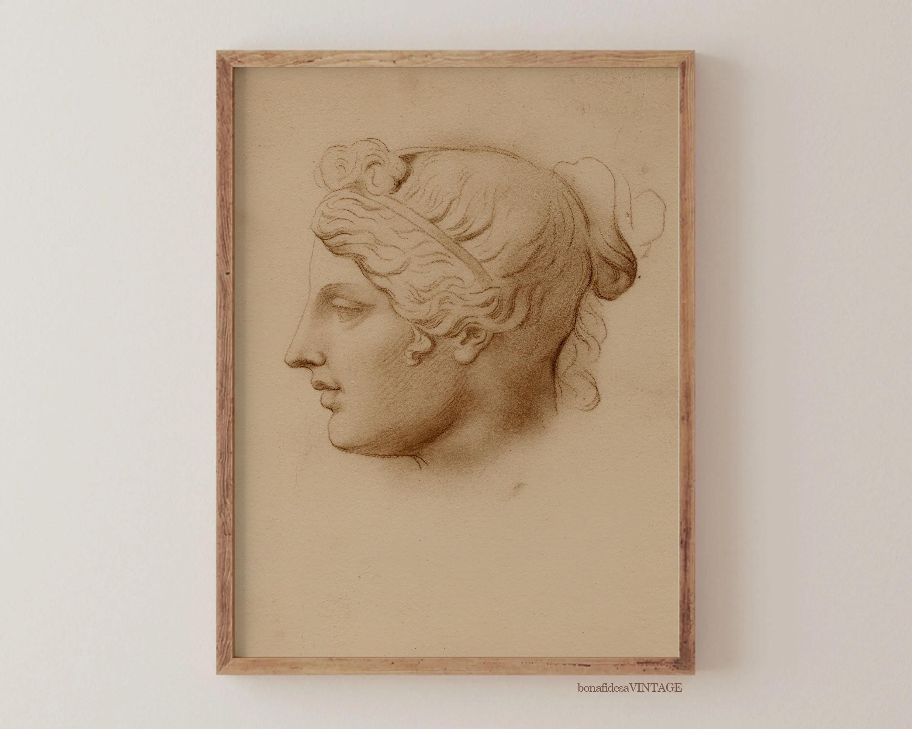 Classical Bust Drawing, Ancient Art Print Poster, Roman Style Sketch ...