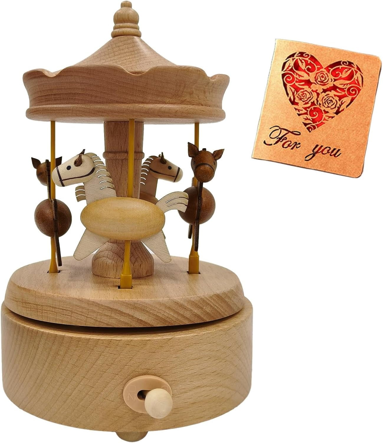 Classical Carousel Horse Music Box LED lights Twinkling Resin Carved ...