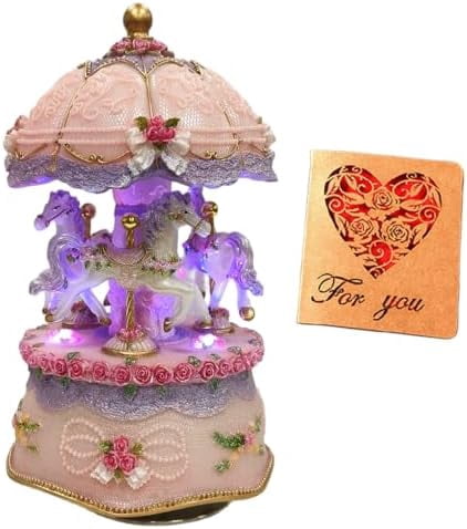 Classical Carousel Horse Music Box LED lights Twinkling Resin Carved ...