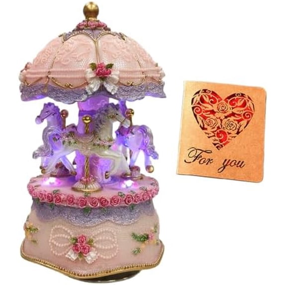 Classical Carousel Horse Music Box LED lights Twinkling Resin Carved ...