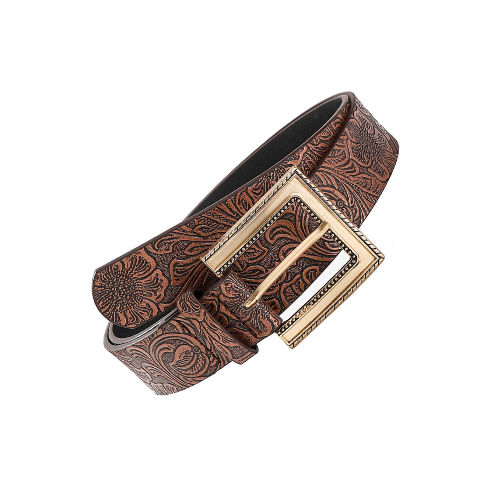 Classical Embossed Pattern Pin Buckle Belt for Women Men Western PU ...