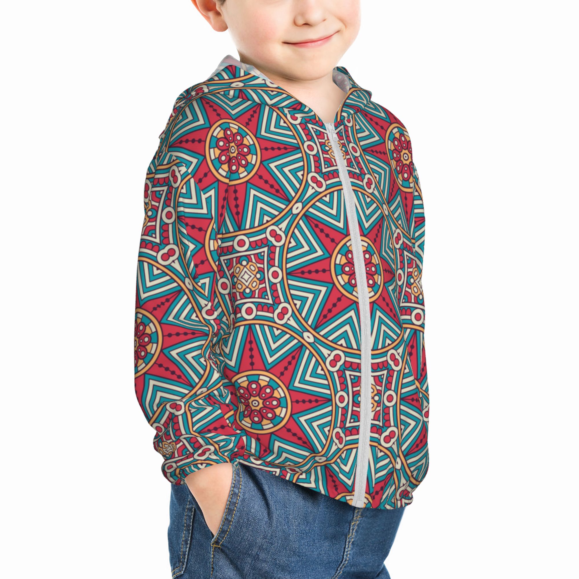 Classical Ethnic Pattern Background Kids Zip-Up Hoodie Girls Boys Sun Protection Jacket Hooded ...