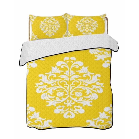 Classical Floral 3 Pieces Quilt Set, 1 Quilt with 2 Shams, Yellow Retro ...
