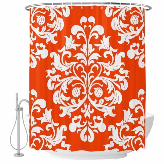 Classical Floral Bathroom Shower Curtains with Hooks, Red Retro ...