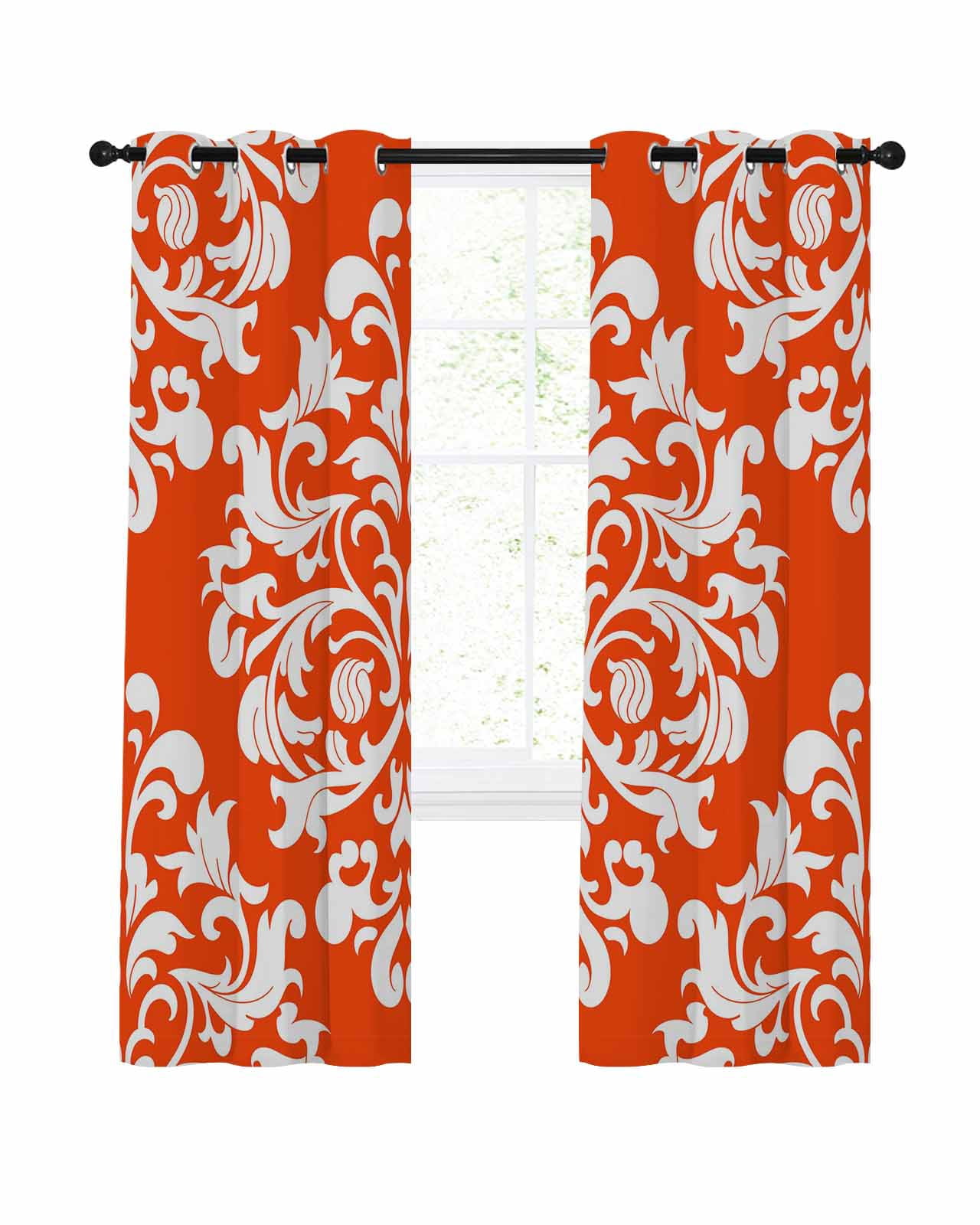 Classical Floral Blackout Curtains 45 Inch Length Red Retro Symmetrical ...