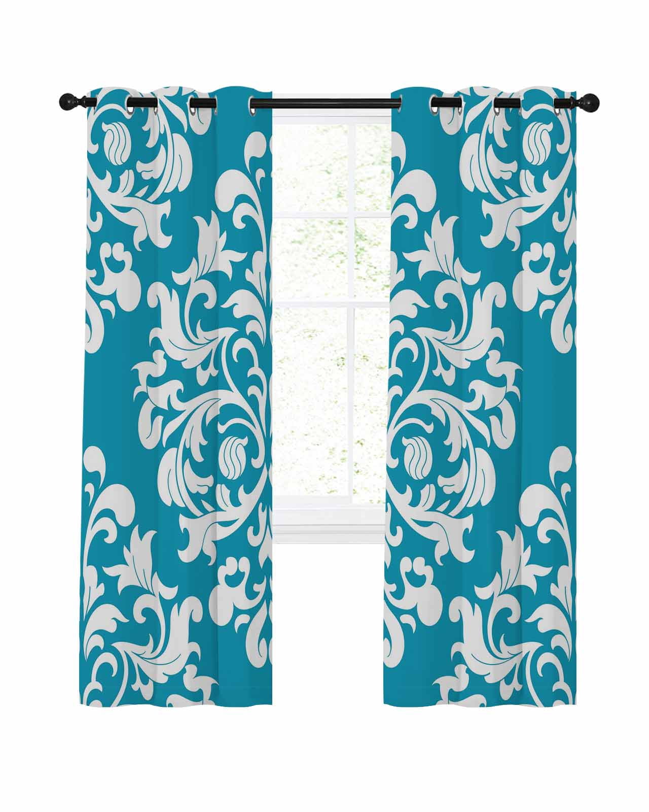 Classical Floral Blackout Curtains 84 Inch Length Blue Retro ...
