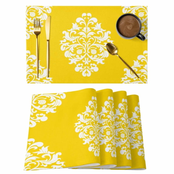 Classical Floral Cotton Linen Placemats Set of 4, Yellow Retro ...