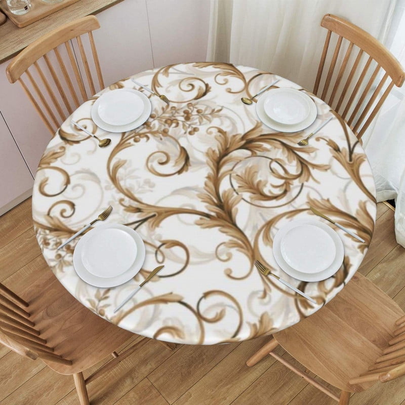 Classical Floral Pattern Round Fitted Tablecloth with Elastic Fitted ...