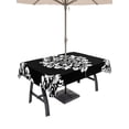 Classical Floral Rectangle Outdoor Tablecloth with Umbrella Hole Black ...