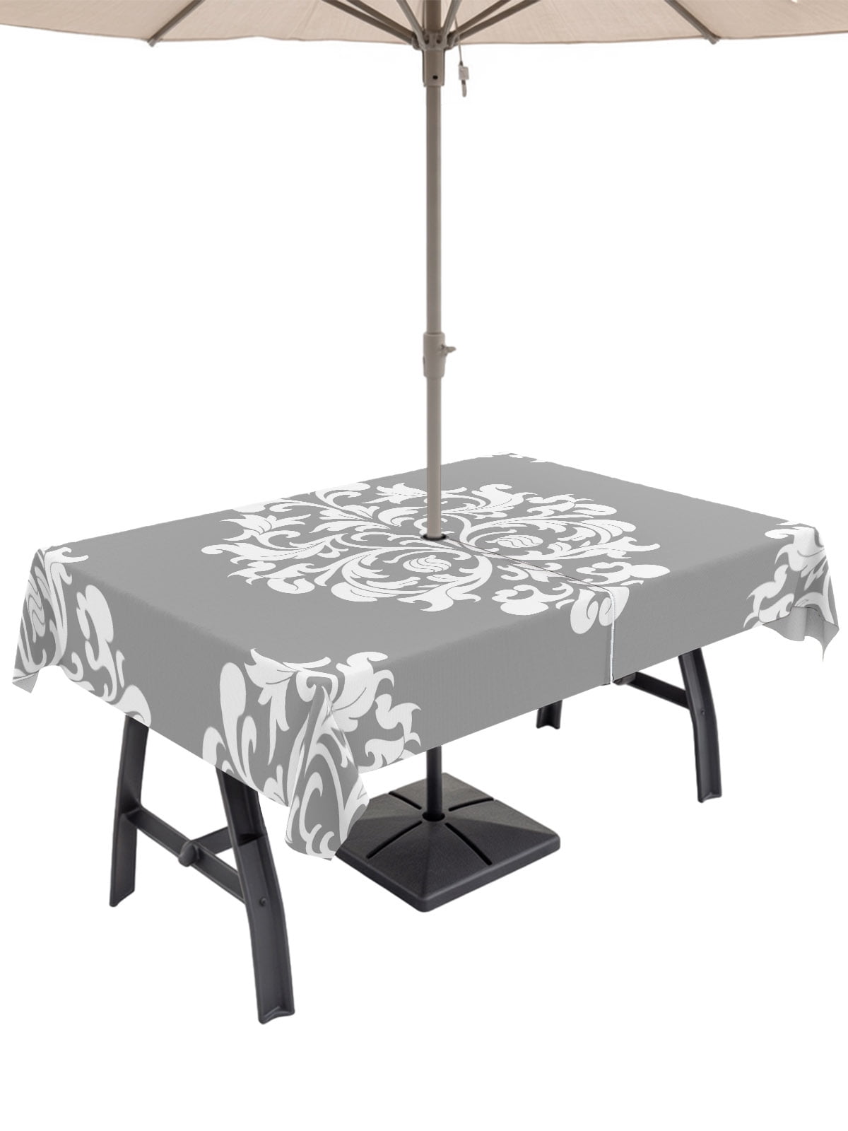 Classical Floral Rectangle Outdoor Tablecloth with Umbrella Hole Grey ...