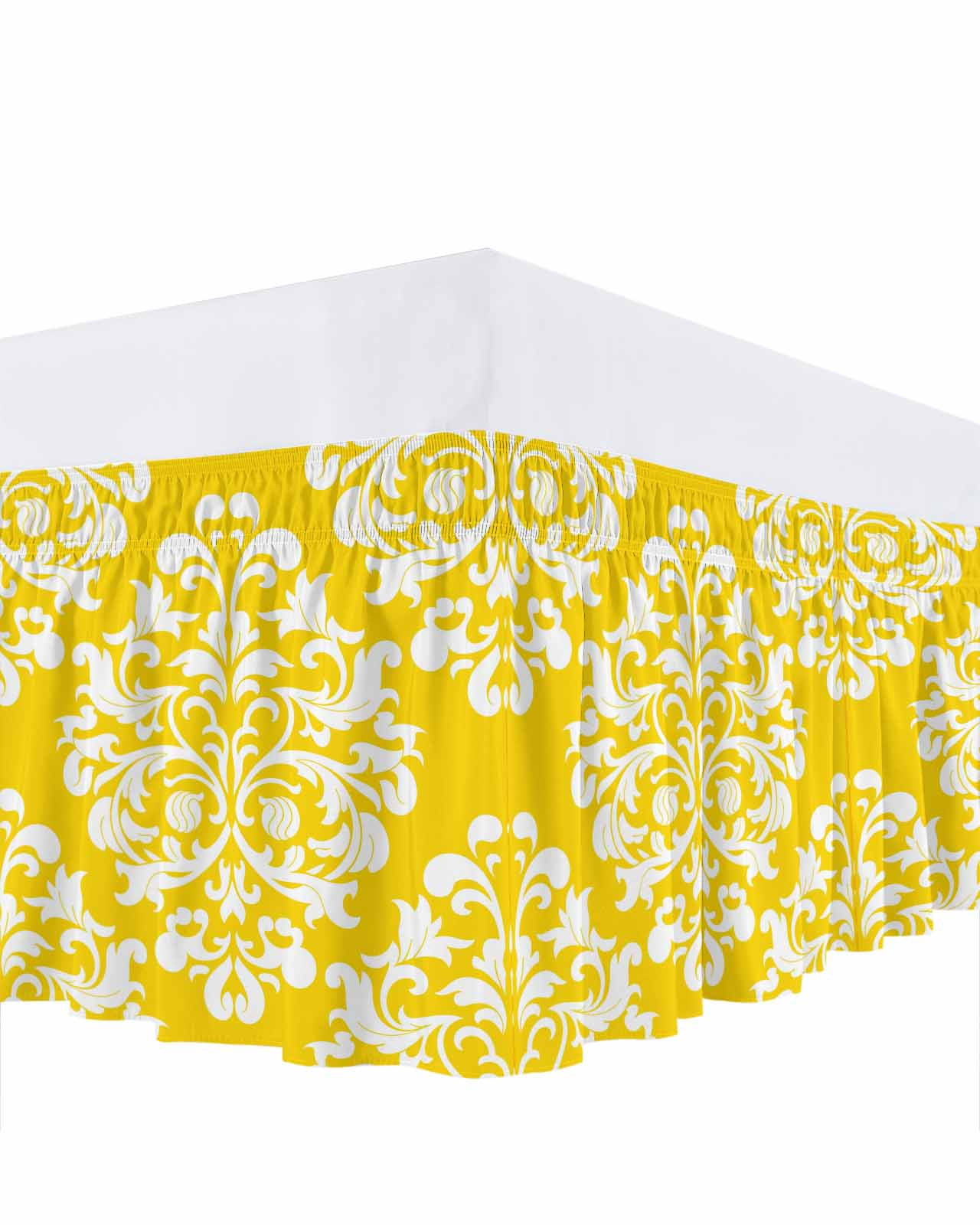 Classical Floral Ruffle Bed Skirt King Size Yellow Retro Symmetrical ...