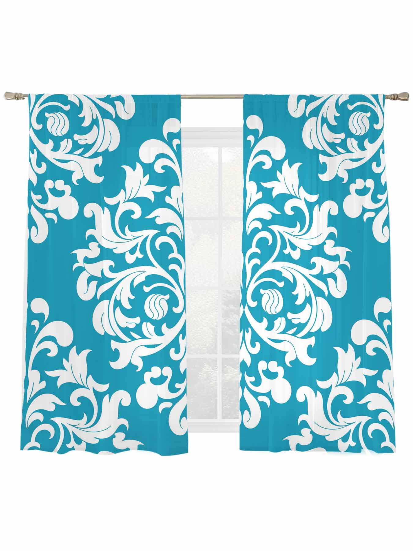 Classical Floral Sheer Curtains 72 Inch Long 2 Panels, Blue Retro ...