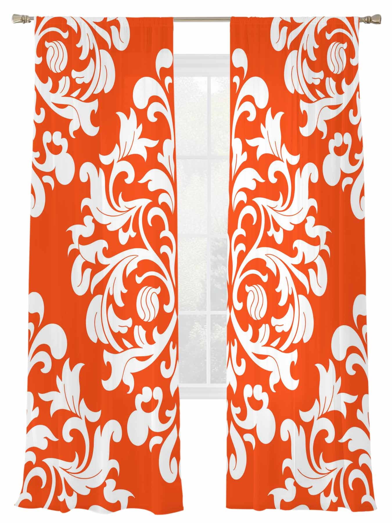 Classical Floral Sheer Curtains 96 Inch Long 2 Panels, Red Retro ...