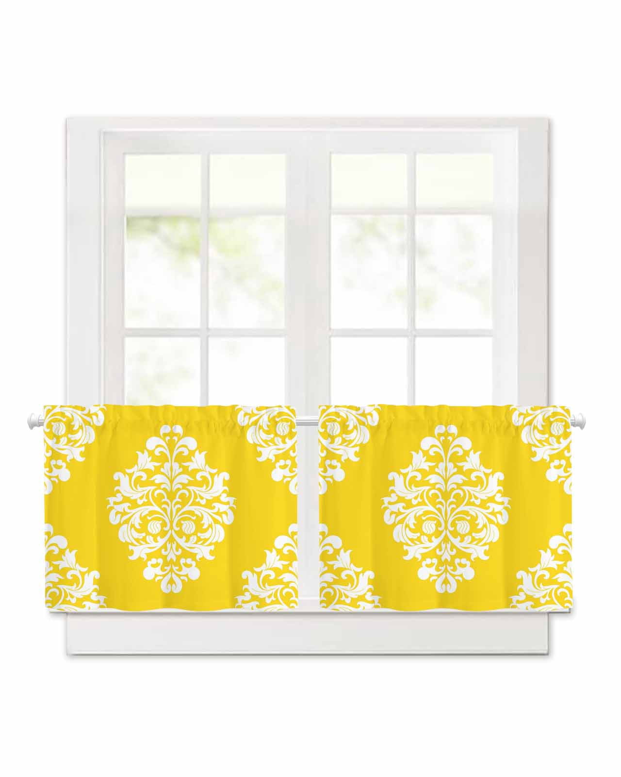 Classical Floral Short Blackout Curtains 24 Inch Long Yellow Retro ...