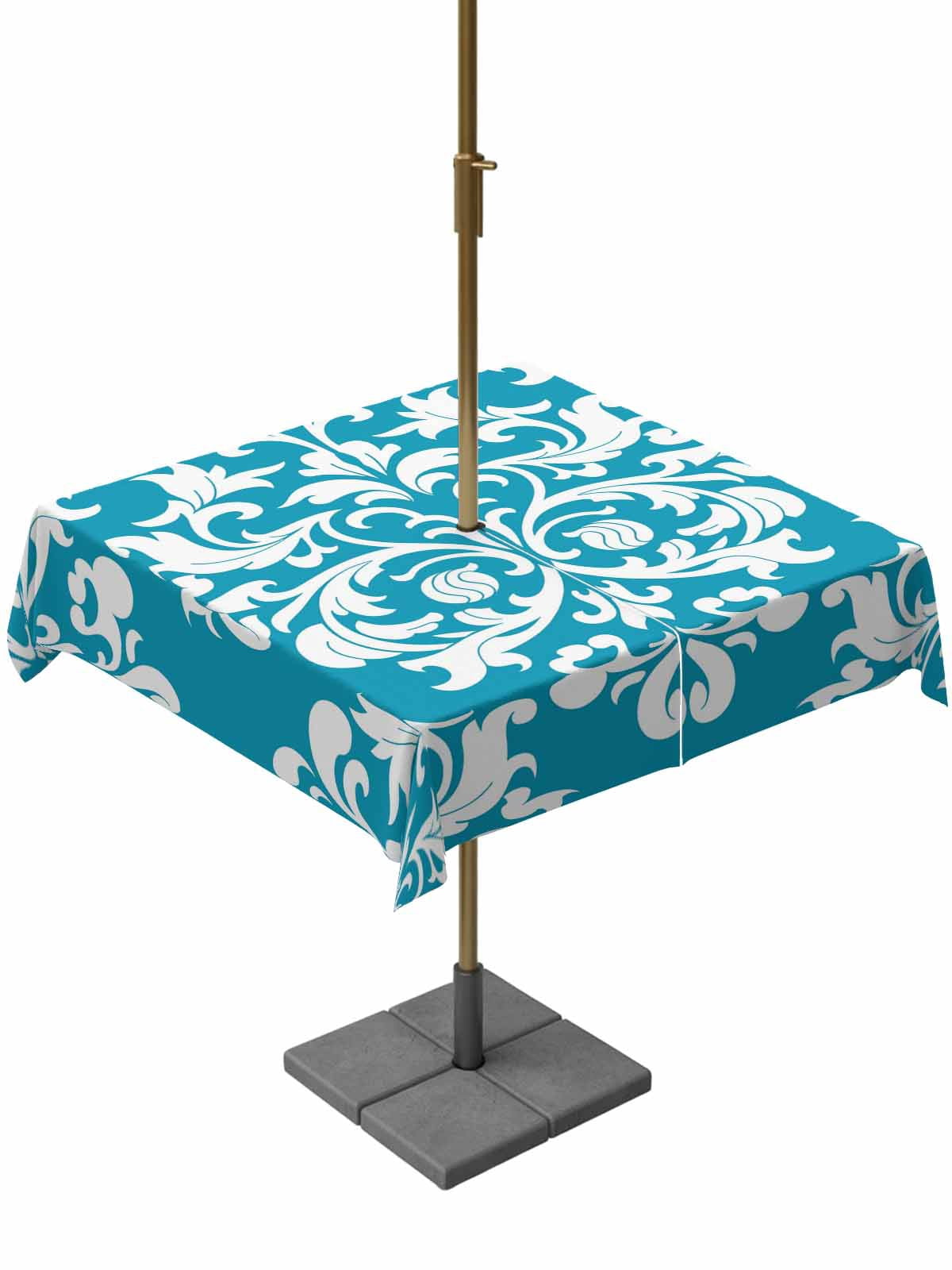 Classical Floral Square Outdoor Tablecloth with Umbrella Hole Blue ...
