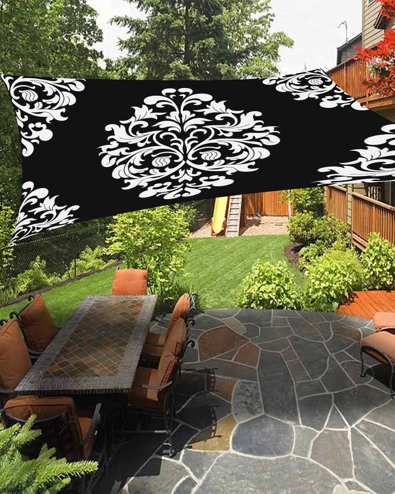 Classical Floral Sun Shade Sail 14'X18' Black Retro Symmetrical Texture ...