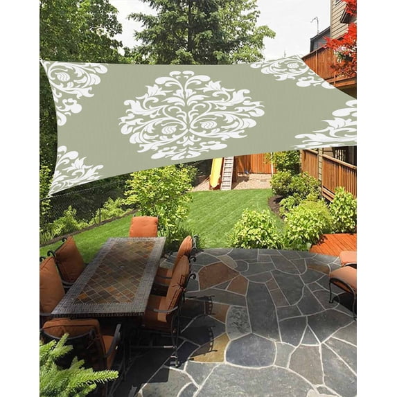 Classical Floral Sun Shade Sail 8'X10' Retro Symmetrical Sage Green ...