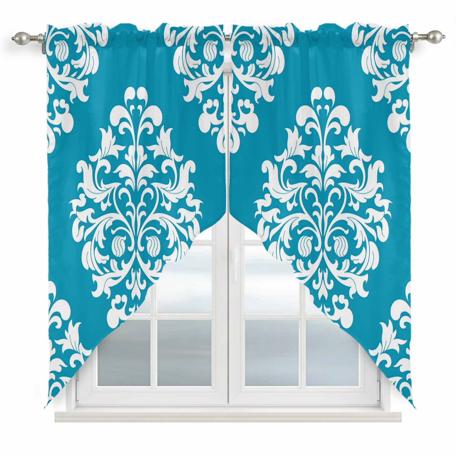 Classical Floral Swag Curtain Valance for Window 2 Panels Blue Retro ...