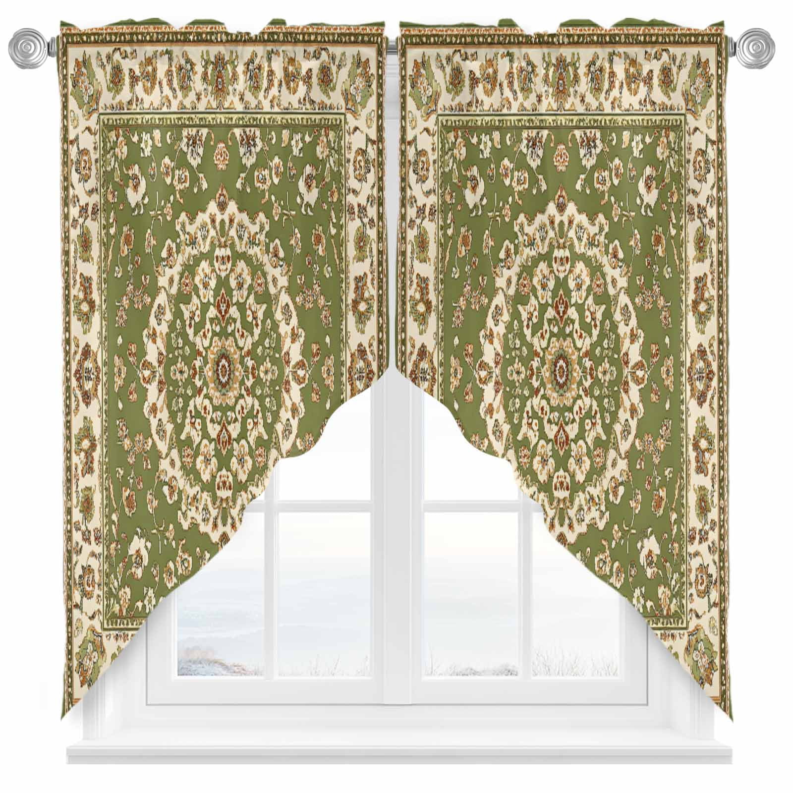 Classical Floral Swag Valances for Windows 2 Pack Vintage Green Ethnic ...
