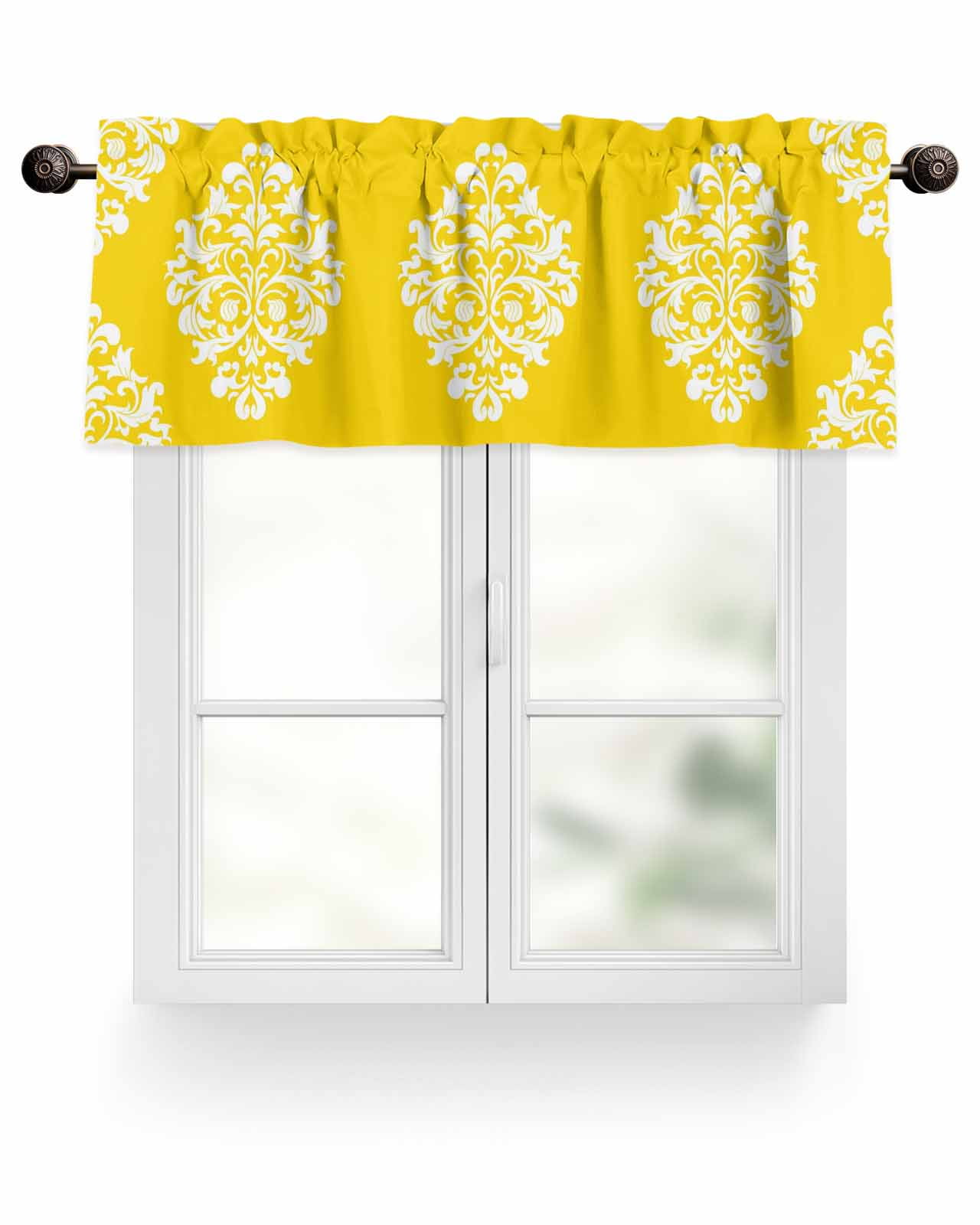 Classical Floral Valances for Windows Yellow Retro Symmetrical Texture ...