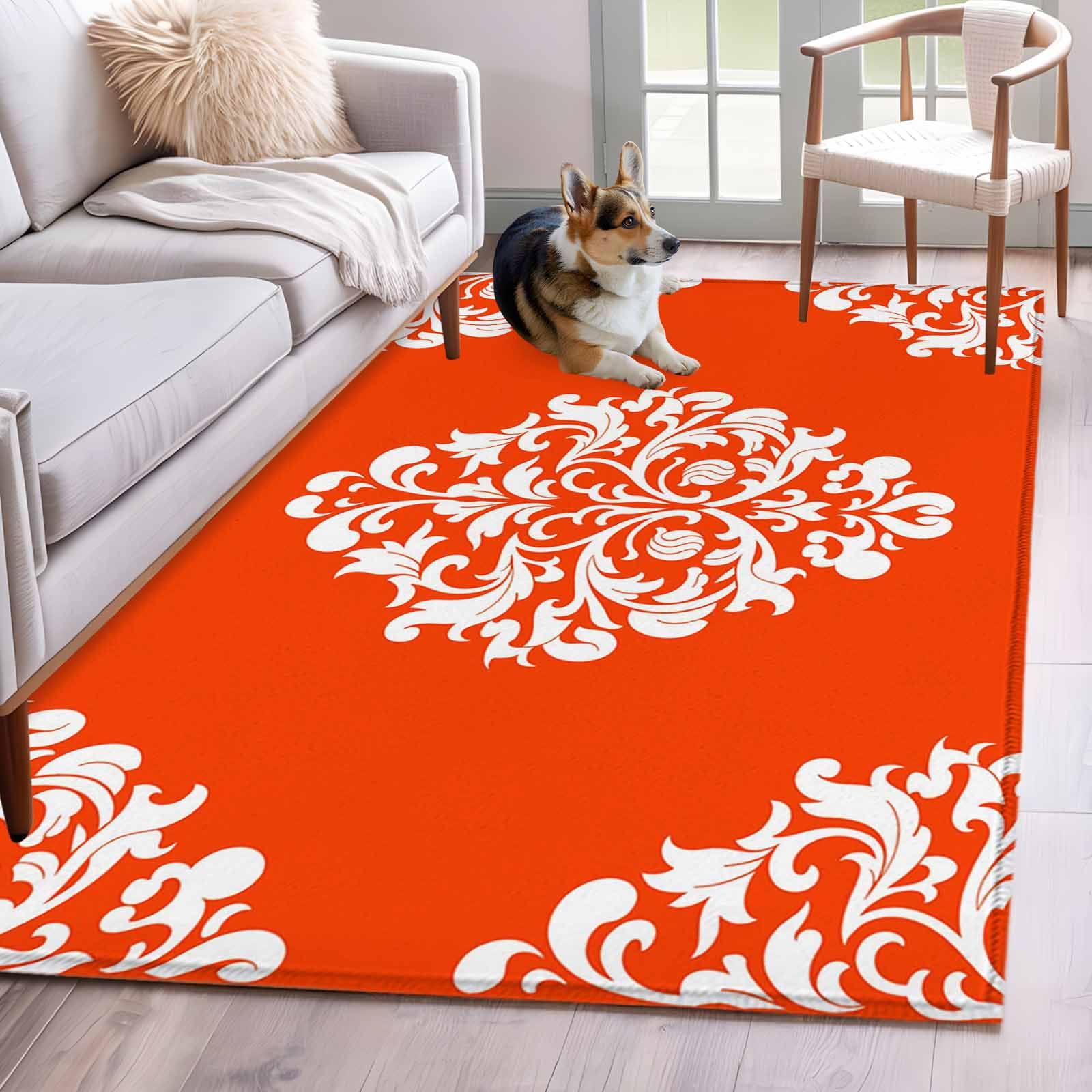 Classical Floral Washable Area Rugs 2.7'x5', Red Retro Symmetrical ...