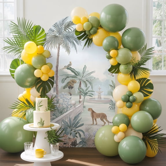 Classical Garden Arch Backdrop Cover, 7.2FT, Retro Palm Tree Floral ...