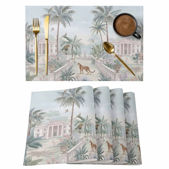 Classical Garden Cotton Linen Placemats Set of 2, Retro Palm Tree ...