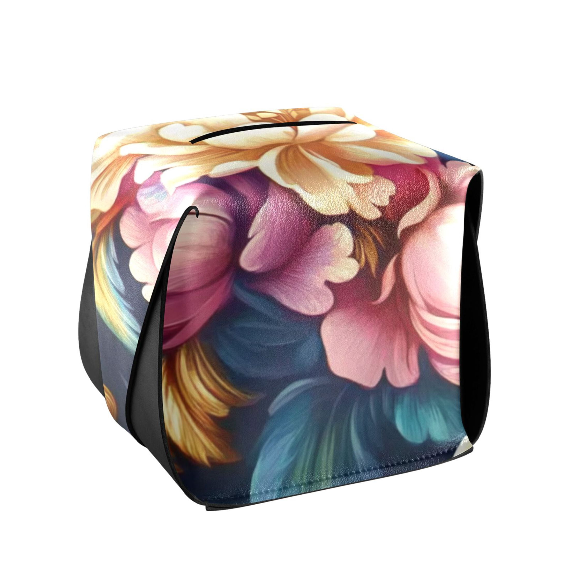 Classical Golden Blue Flowers Tissue Box Cover Leather Square Rectangle ...