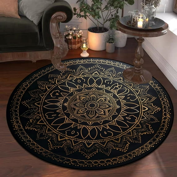 Classical Golden Round Design Rug for Living Room Large Area Lounge Non ...